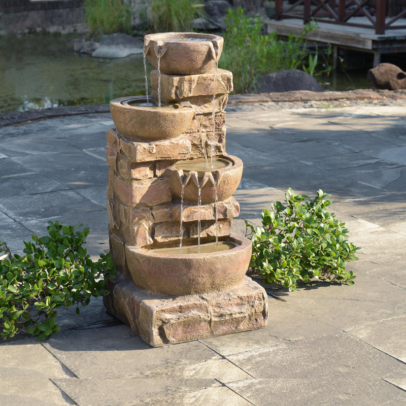 Ivy Bronx Cuvier Cascading Bowls & Stacked Stones LED Outdoor Water Fountain & Reviews | Wayfair